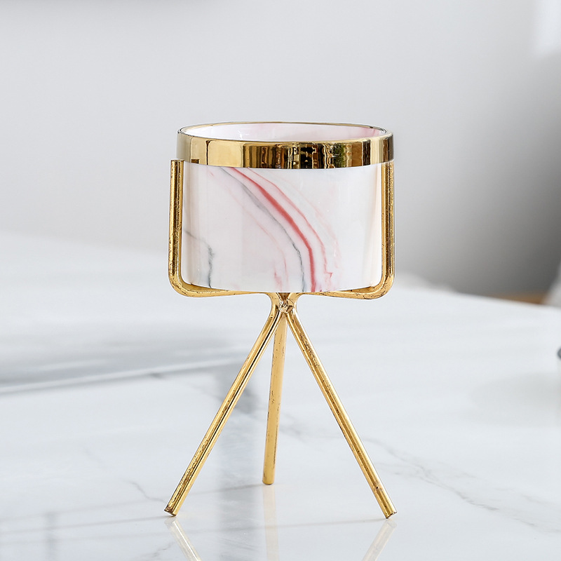 Ceramic Marble Pot with Metal Stand for Succulent Plant Flower Pot For ...