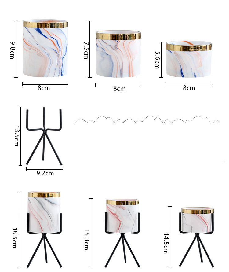 Ceramic Marble Pot with Metal Stand for Succulent Plant Flower Pot For ...