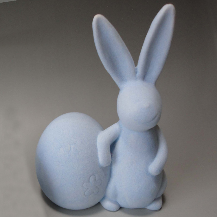 Green Ceramic Flocking Rabbit Figurine Ceramic Flocked Rabbit - Buy ...