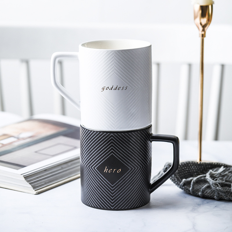 Ceramic Embossed Mug Coffee Mug Water Mug Breakfast Mug Black And White ...