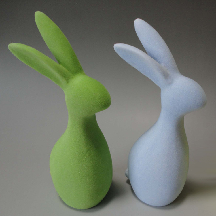 Green Ceramic Flocking Rabbit Figurine Ceramic Flocked Rabbit - Buy ...