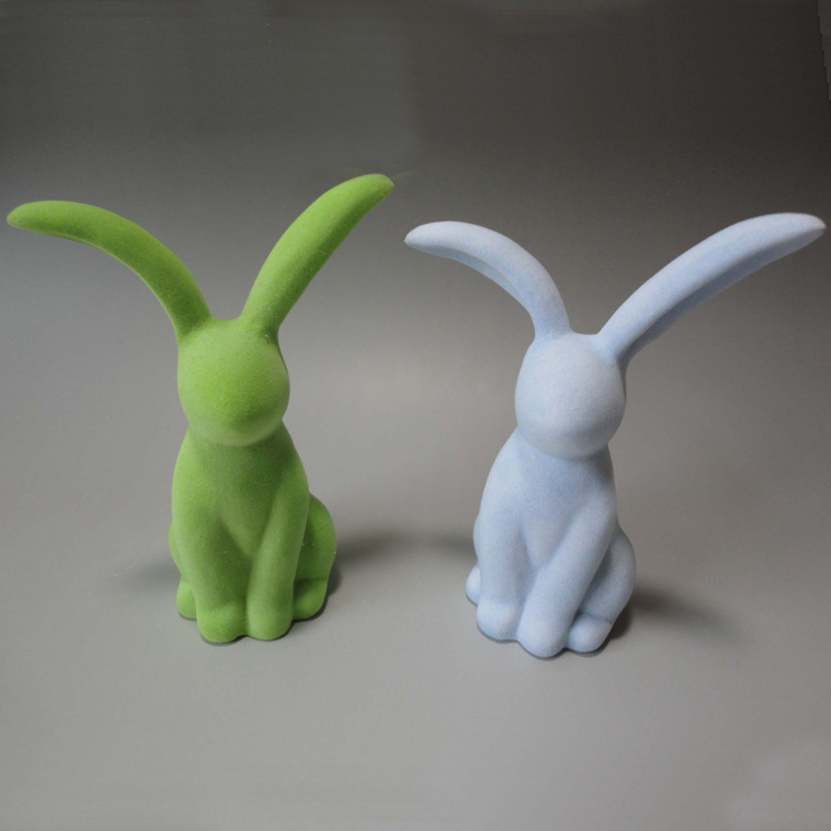 Green Ceramic Flocking Rabbit Figurine Ceramic Flocked Rabbit - Buy ...